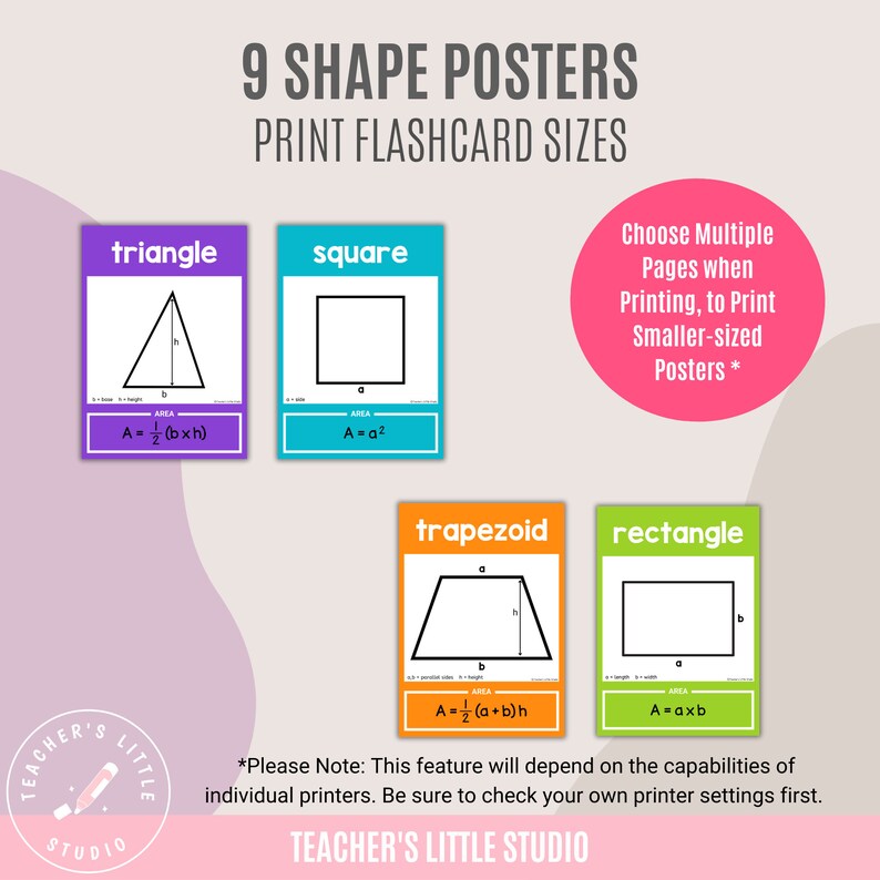 Area Formula Posters Set of 9 Posters Geometry Posters Math Resources ...