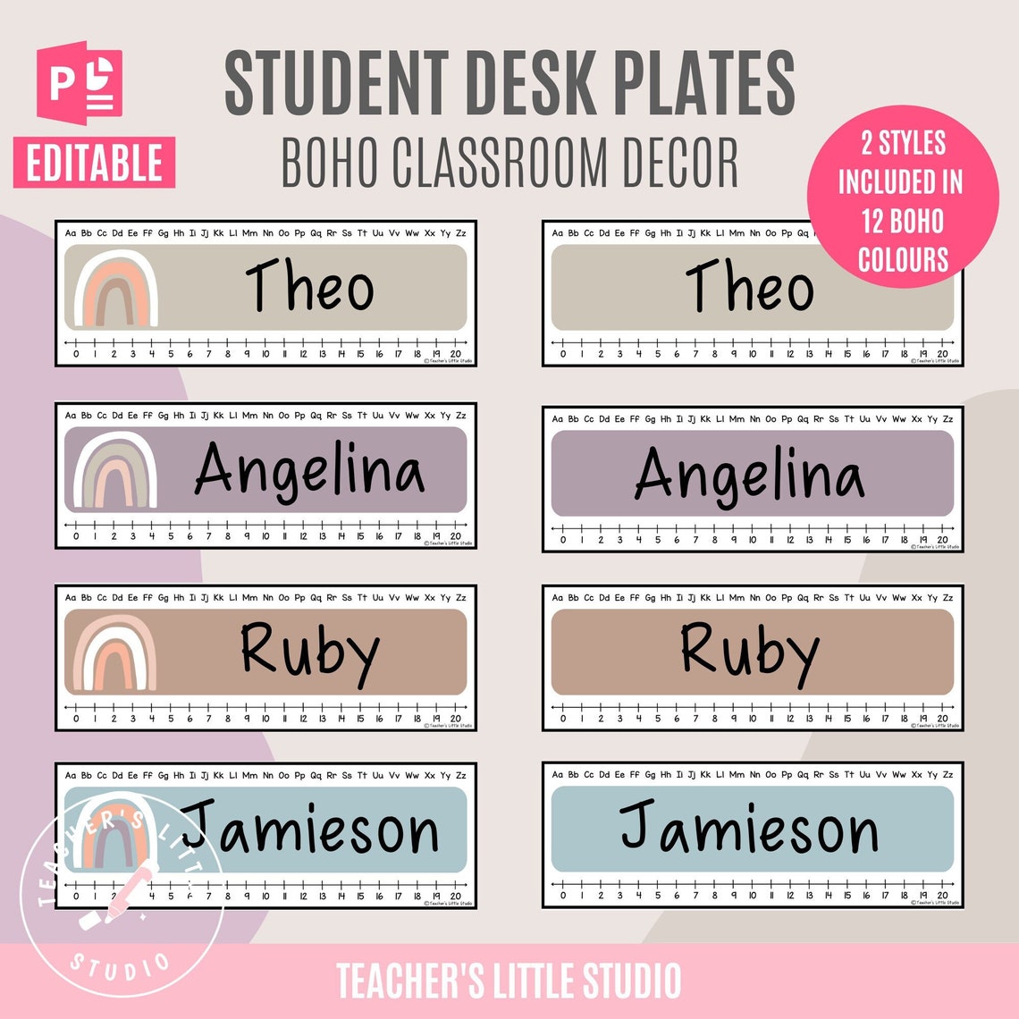 Boho Student Desk Plates Boho Rainbow Labels Editable in Powerpoint ...
