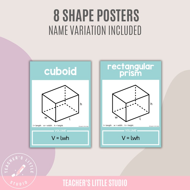 Volume Formula Posters | Set of 8 Posters | Geometry Posters | Math ...