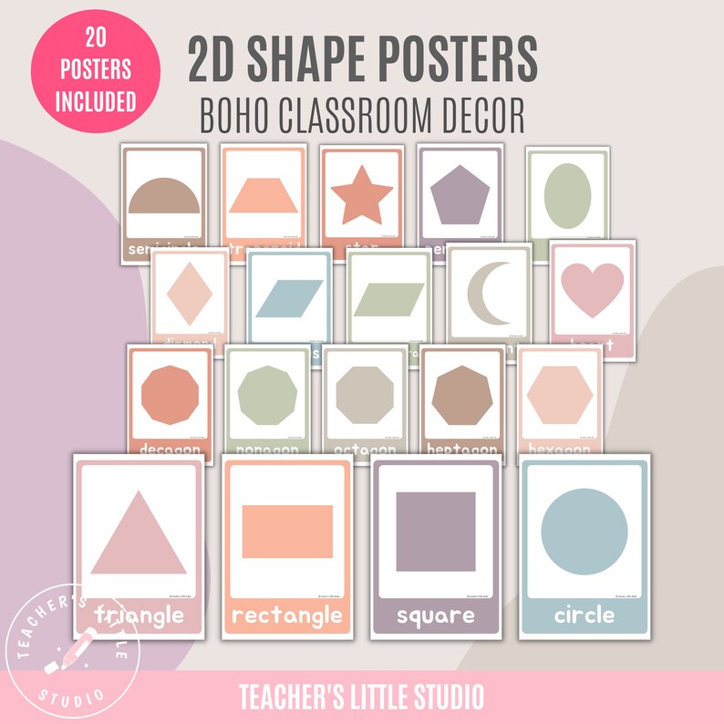2D Shapes Poster Set Boho Classroom Decor Printable Shape Posters Boho ...