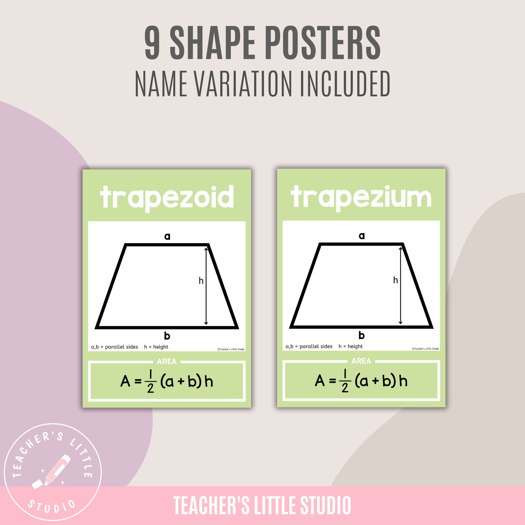 Area Formula Posters Set of 9 Posters Geometry Posters - Etsy