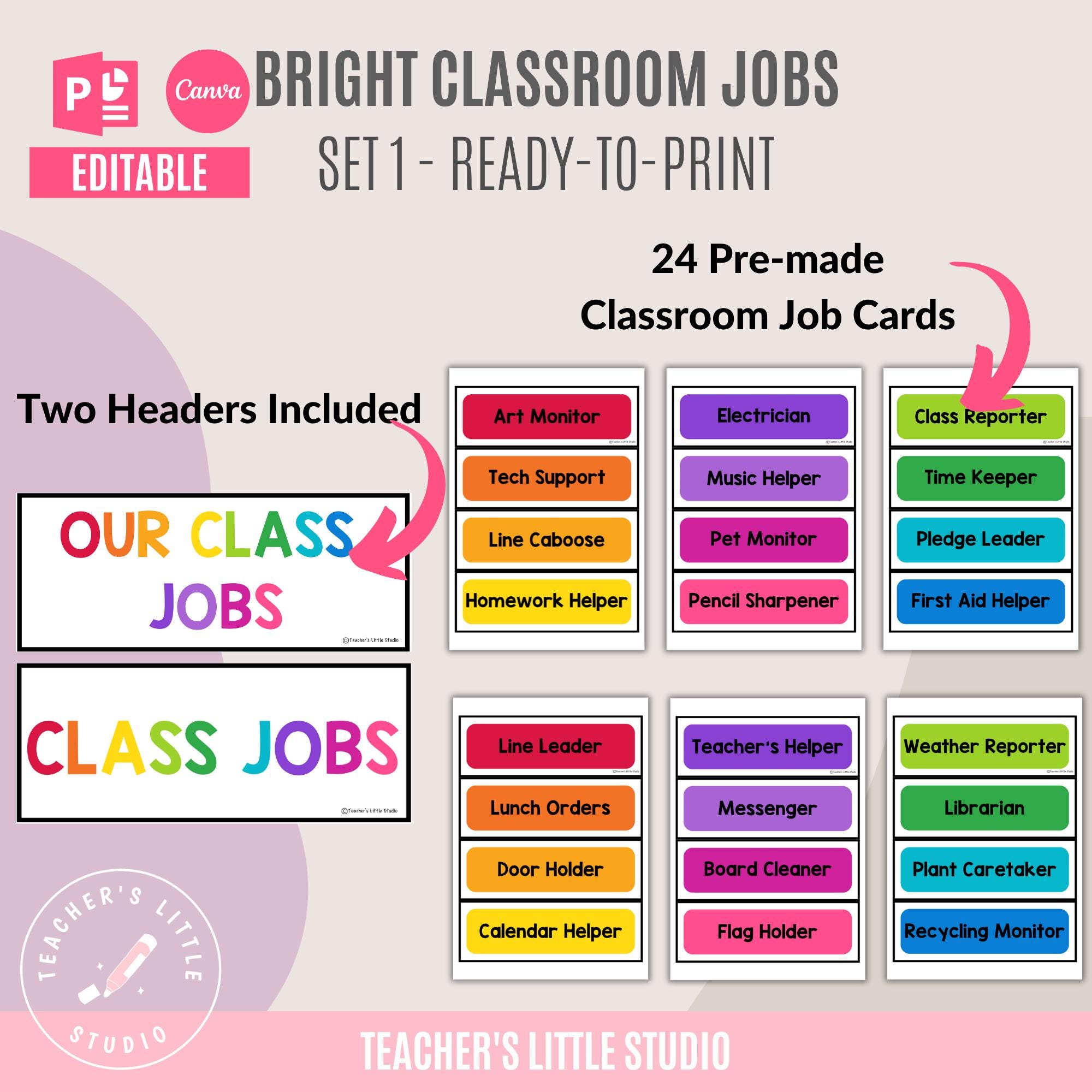 Bright Classroom Jobs Display | Editable in Canva and Powerpoint ...