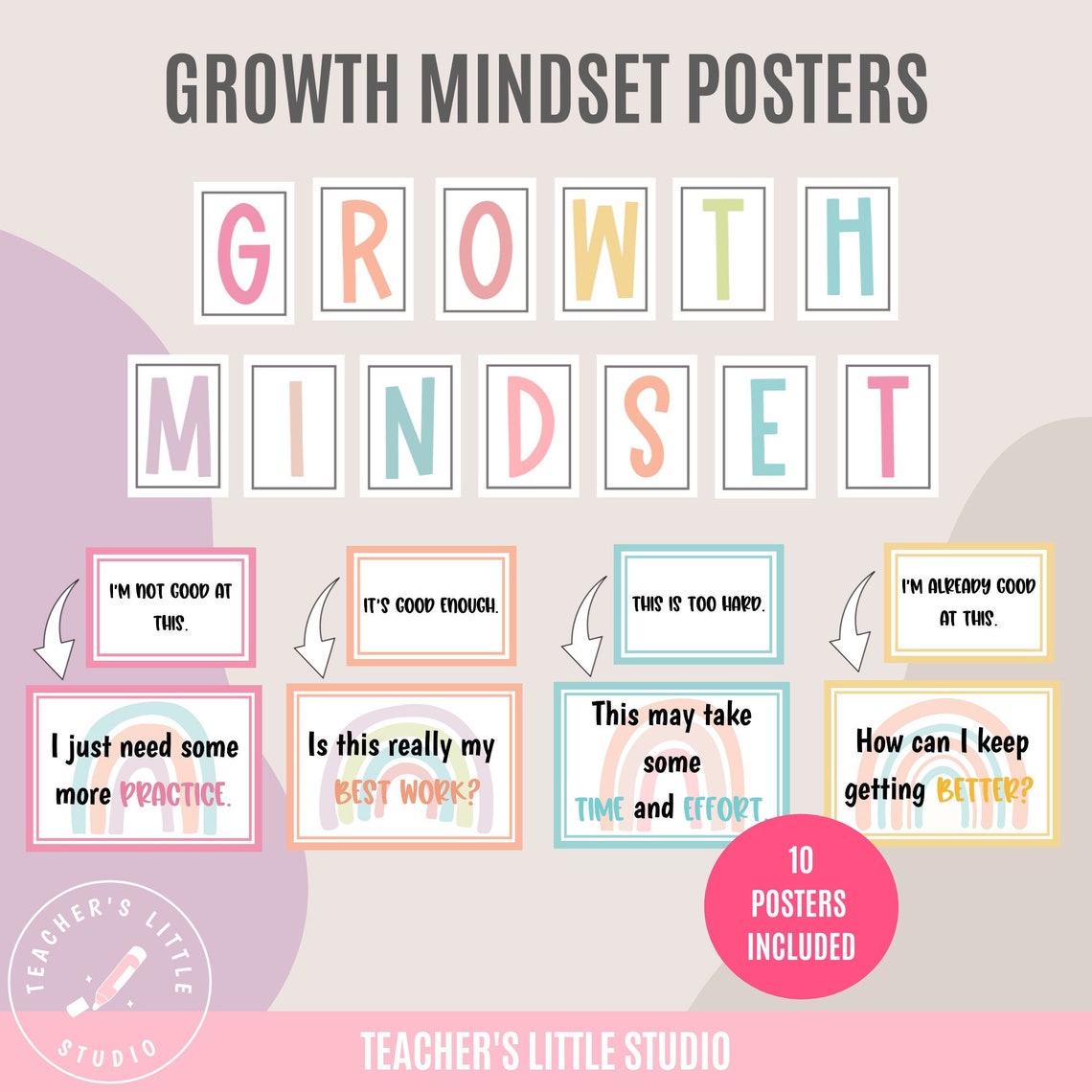 Growth Mindset Posters Pastel Rainbow Theme Classroom | Etsy