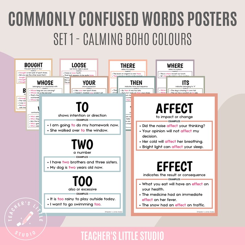 Commonly Confused Words Poster Set | English Grammar Posters | Boho ...