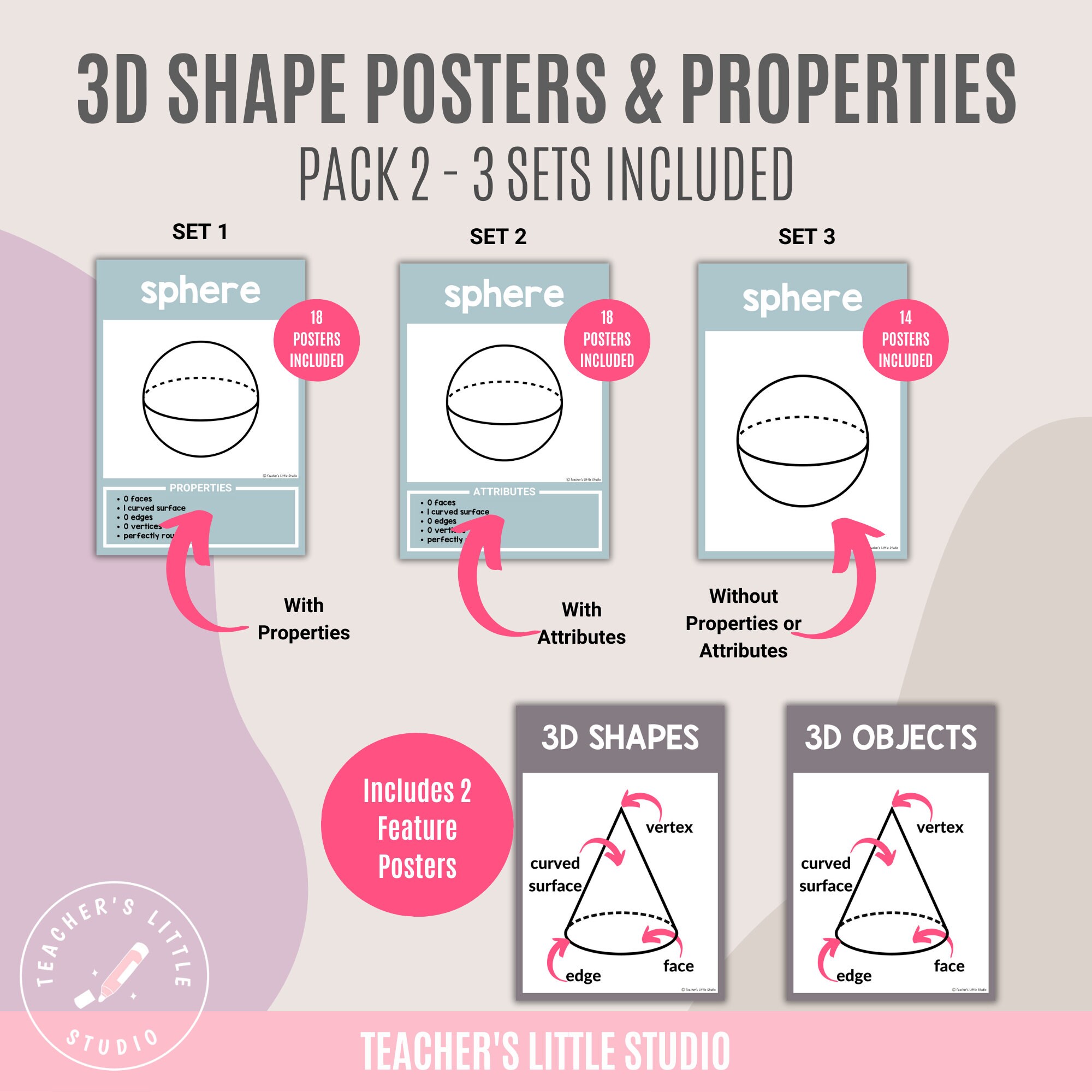 Shape Poster Bundle 2 Pack 2D and 3D Shape Poster Sets With Properties ...
