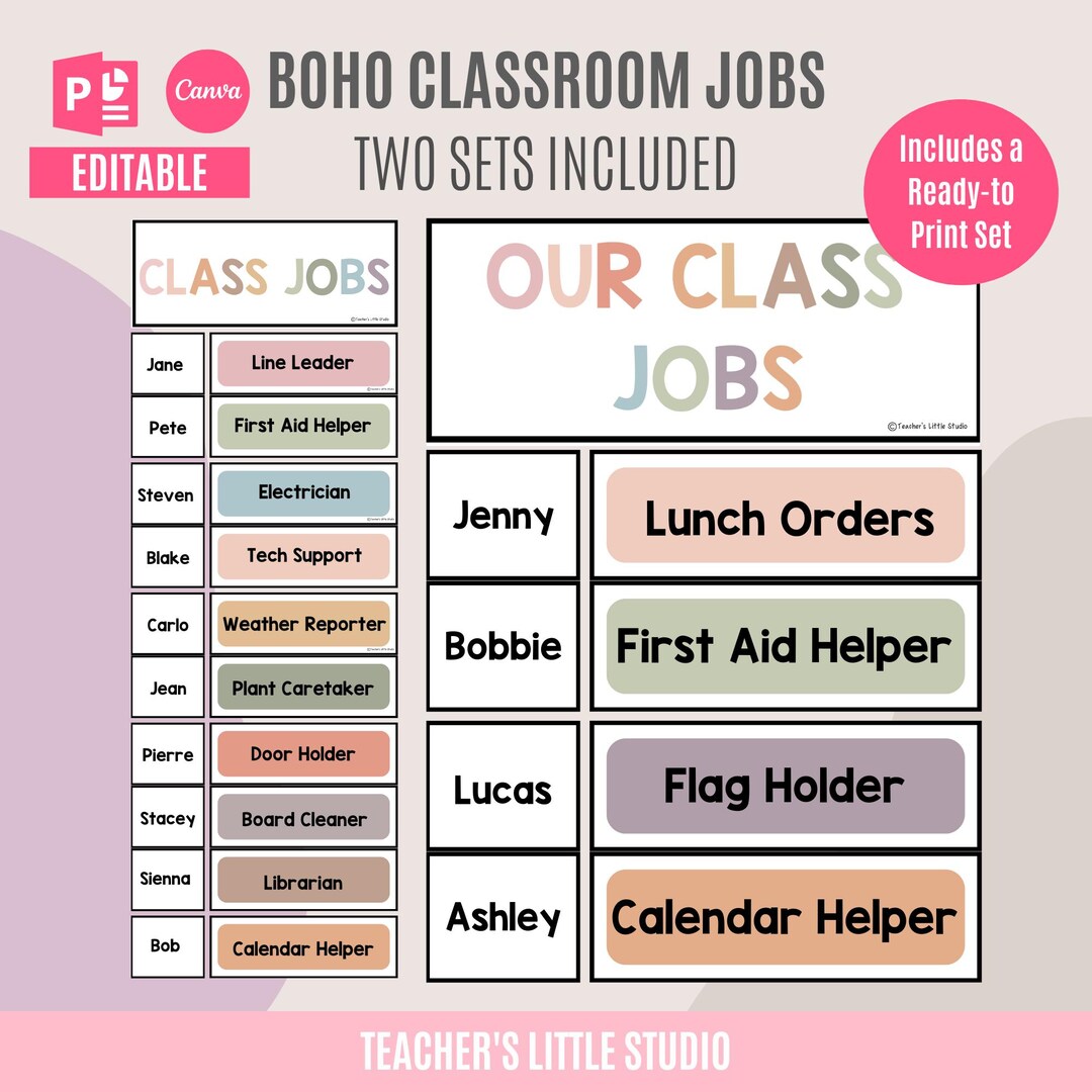 Boho Classroom Jobs Display | Editable Powerpoint and Canva | Ready-to ...
