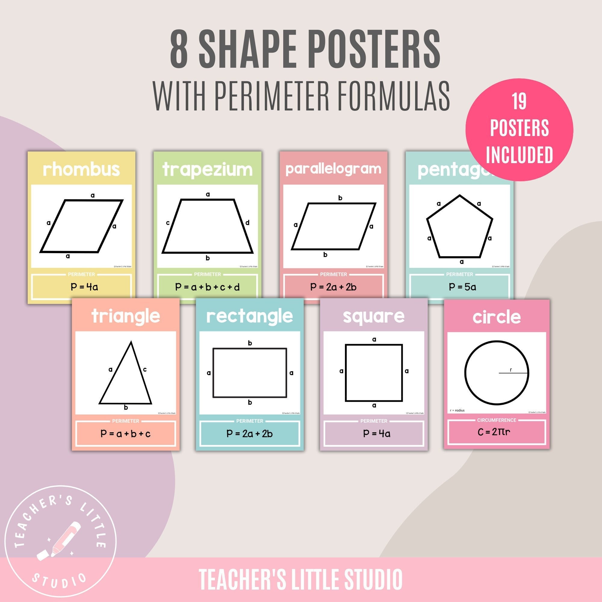 Perimeter Formula Posters Set of 8 Posters Geometry Posters Math ...