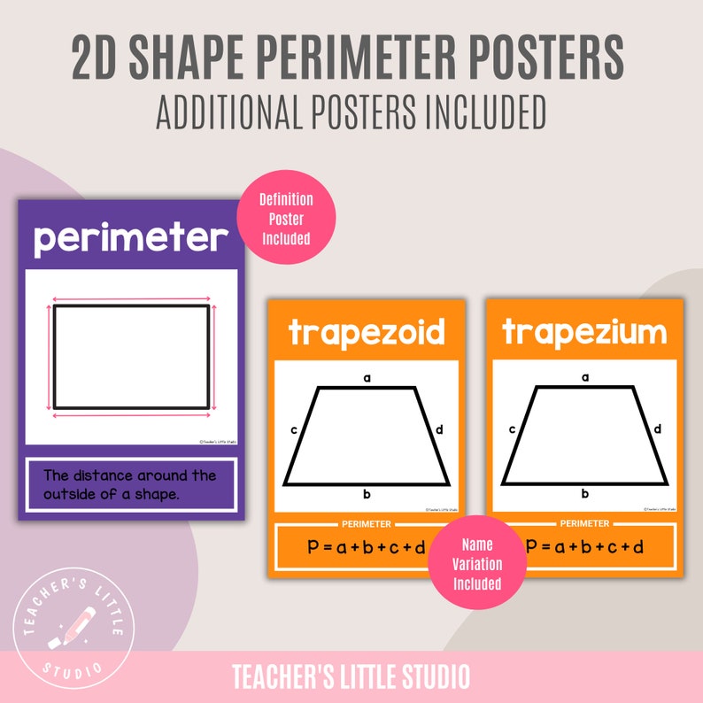 2D Shape Poster Bundle 2 Pack | Shape Poster Sets With Formulas for ...