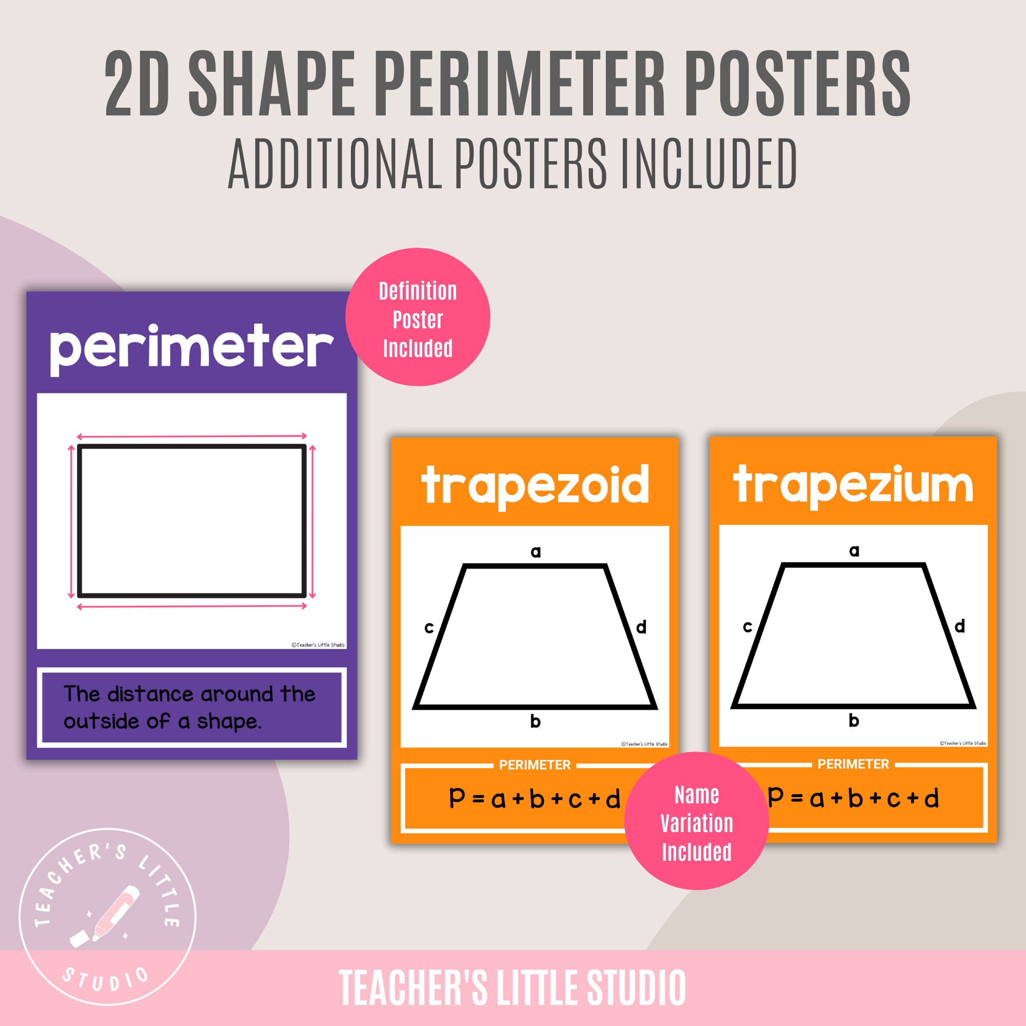 2D Shape Poster Bundle 2 Pack | Shape Poster Sets With Formulas for ...