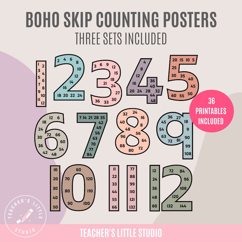 Boho Skip Counting Posters Large Number Display - Etsy