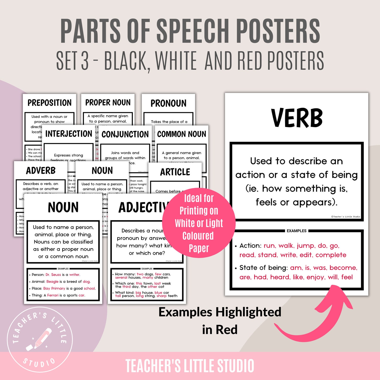 Parts of Speech Posters Pastel Classroom Decor Educational - Etsy