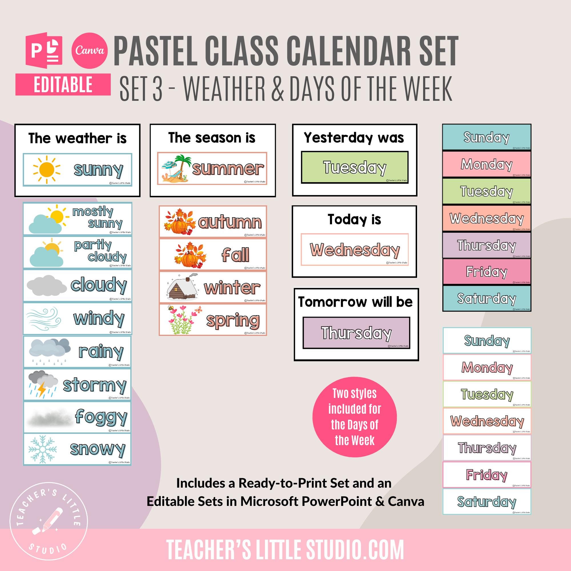 Classroom Calendar Set and Weather Display | Edit in Powerpoint and ...