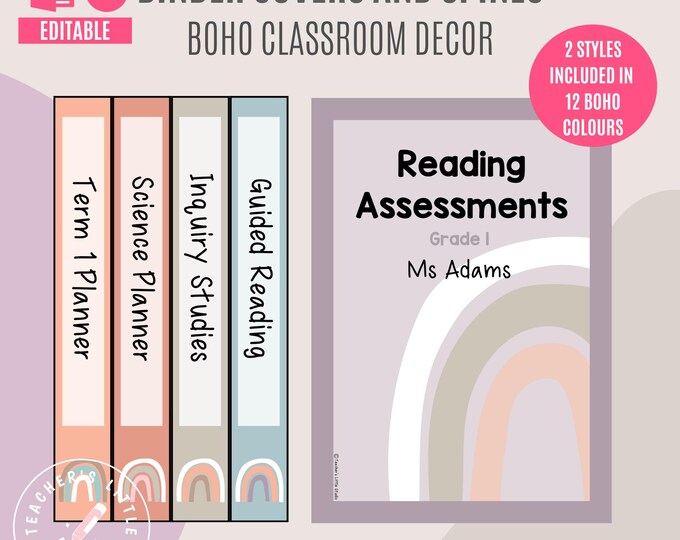 BOHO RAINBOW Binder Covers and Spines | Editable | Neutral Rainbow ...
