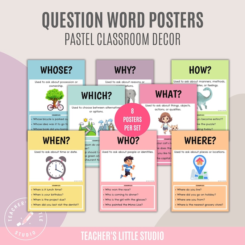 Question Word Poster Set | WH Question Visual Aids | ESL Grammar ...