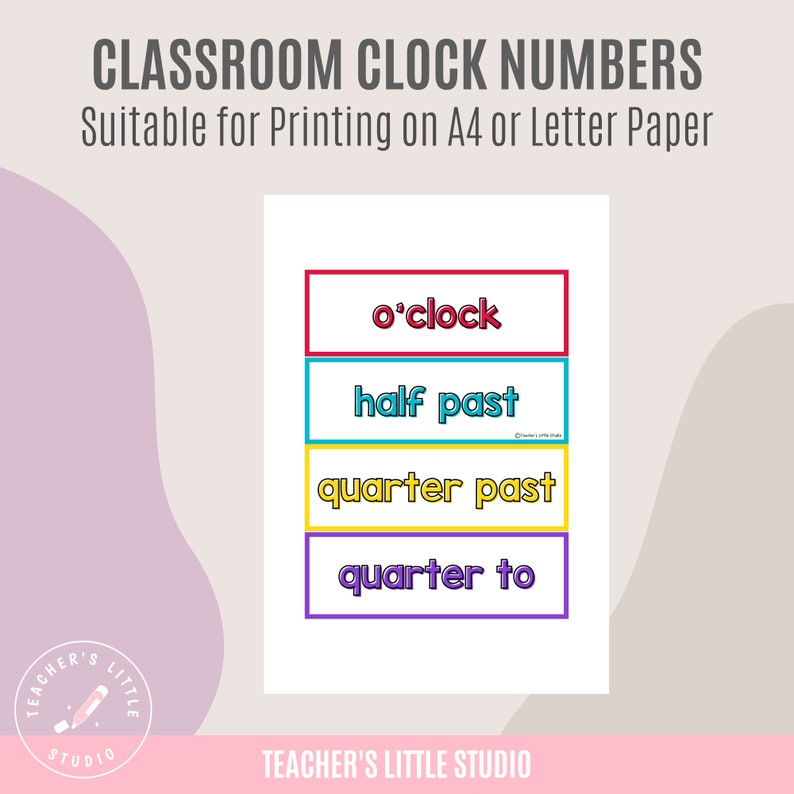 Classroom Clock Numbers Clock Label Printables Telling Time Bright ...
