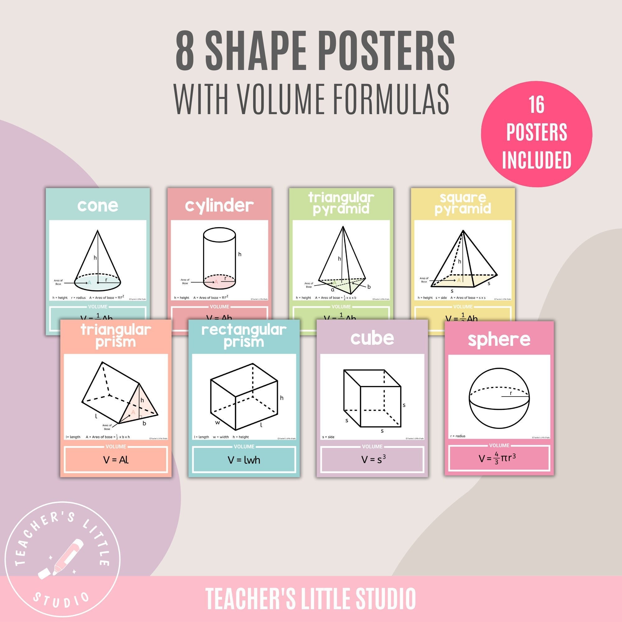 Volume Formula Posters | Set of 8 Posters | Geometry Posters | Math ...