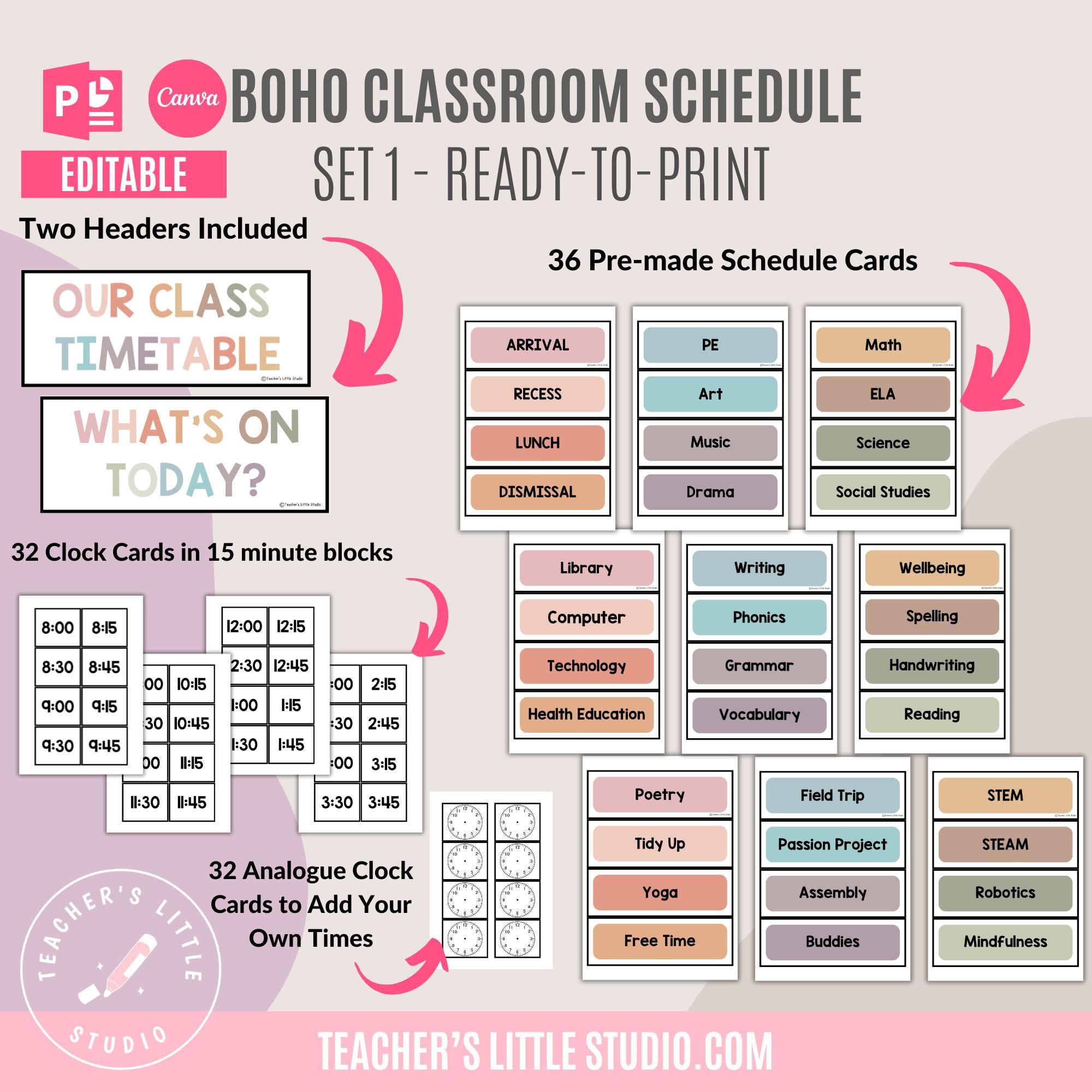 Boho Class Schedule | Editable Powerpoint and Canva | Ready-to-print ...