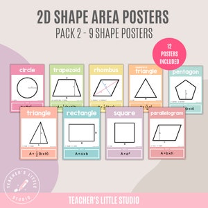 2D Shape Poster Bundle 2 Pack | Shape Poster Sets With Formulas for ...