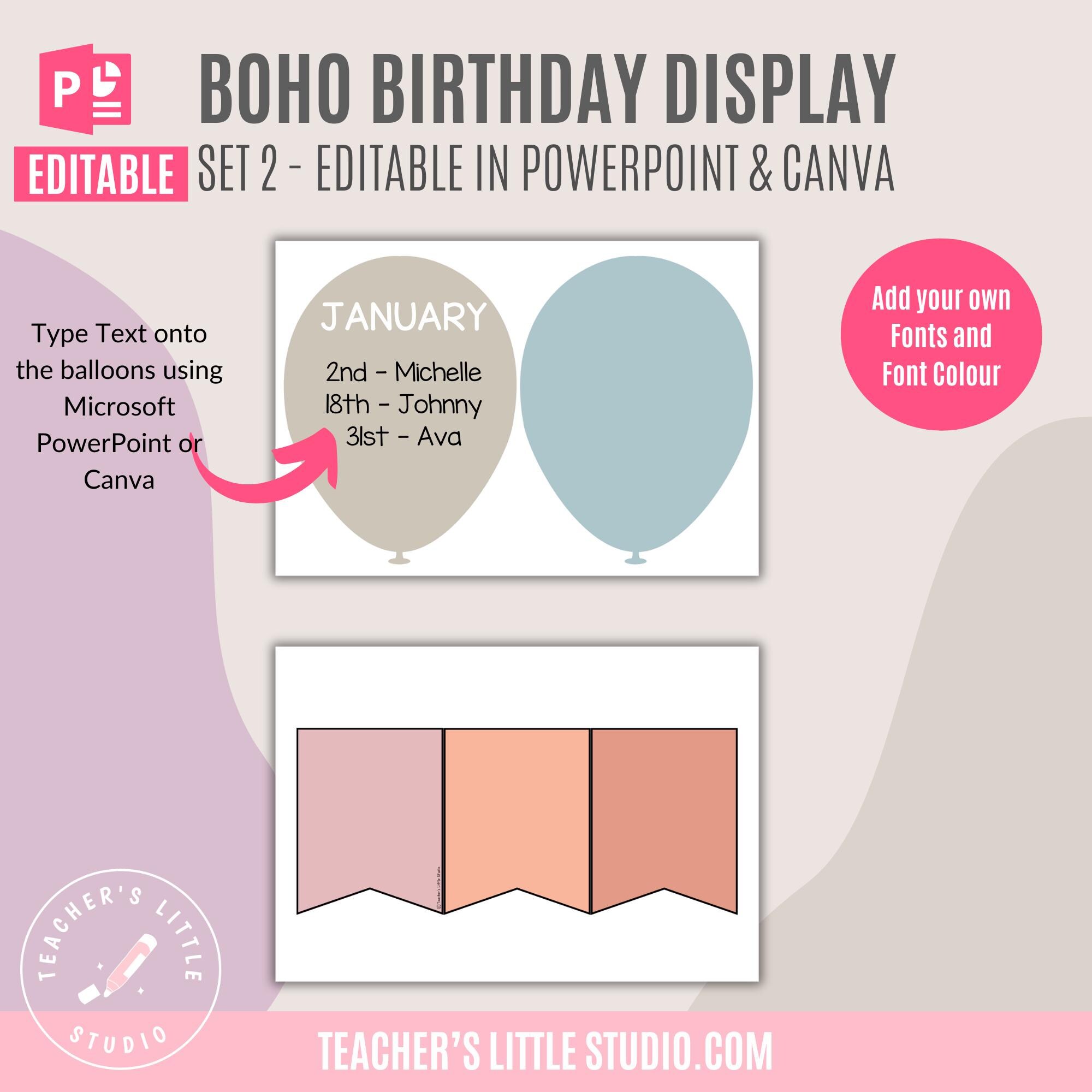 Boho Balloon Birthday Display | Classroom Birthday Bulletin Board ...
