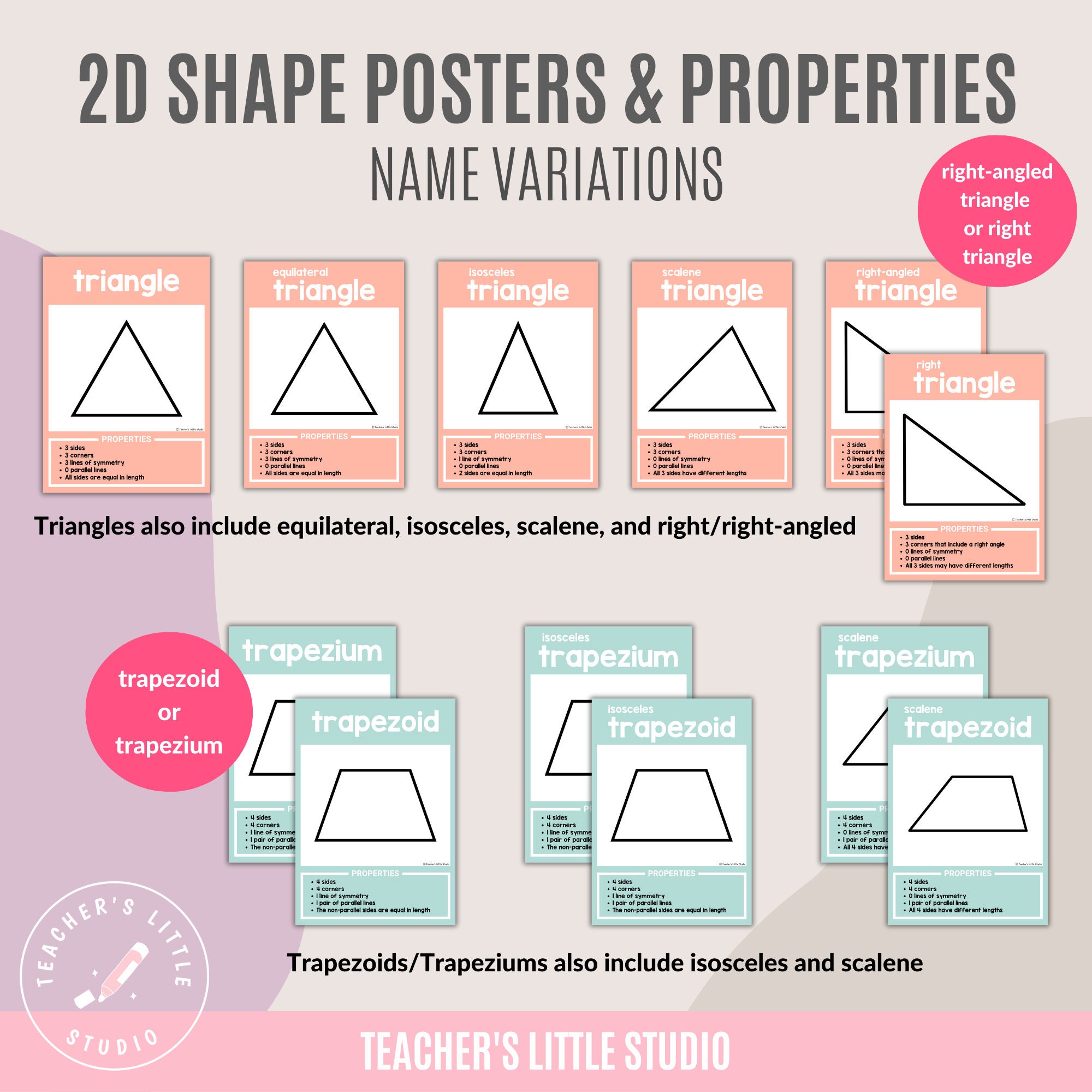 2D and 3D Shape Poster Bundle 2 Pack Shape Poster Sets With Properties ...