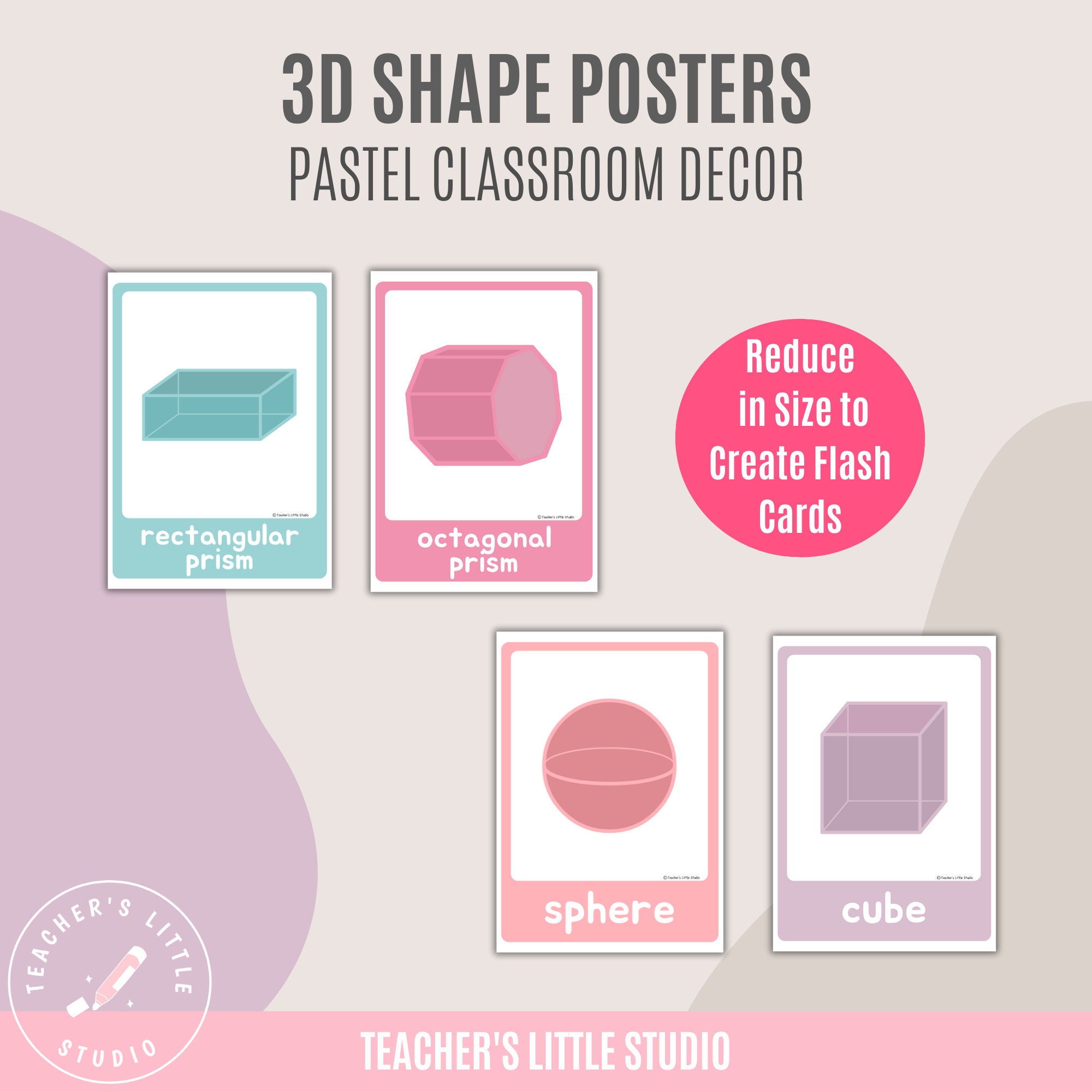 3D Shapes Poster Set | 3D Objects | Pastel Classroom Decor | Printable ...