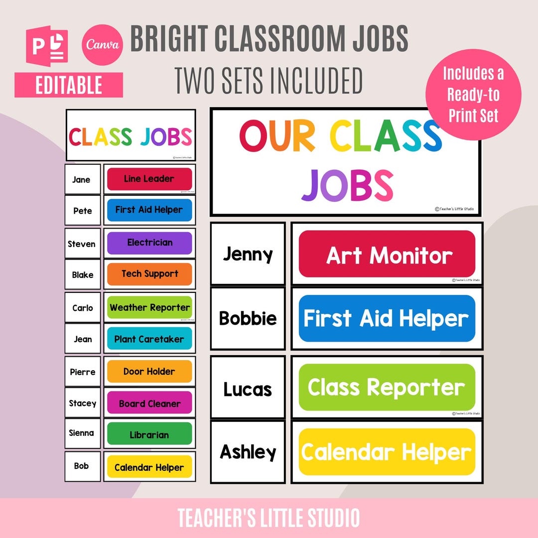 Bright Classroom Jobs Display | Editable in Canva and Powerpoint ...