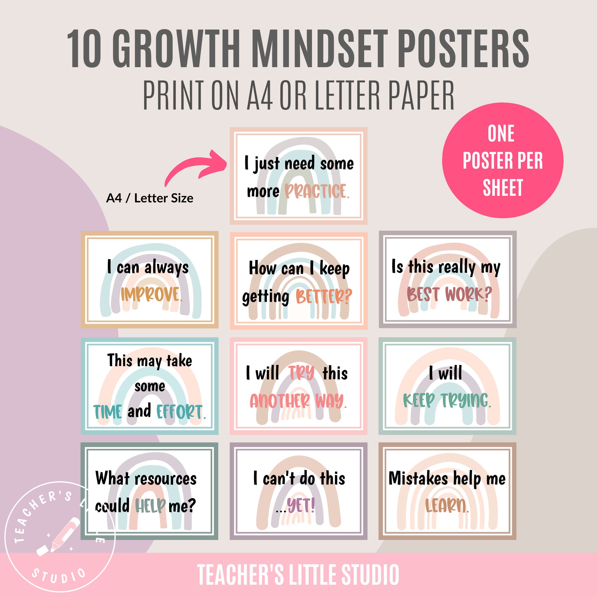 Growth Mindset Posters Boho Rainbow Theme Classroom Decor - Etsy