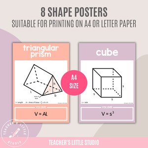 Volume Formula Posters | Set of 8 Posters | Geometry Posters | Math ...