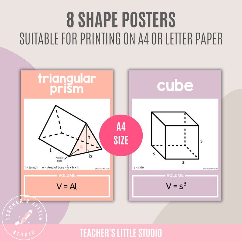 Volume Formula Posters | Set of 8 Posters | Geometry Posters | Math ...