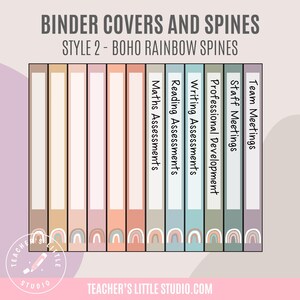 Boho Binder Covers and Spines | Boho Rainbow Binder Labels | Editable ...