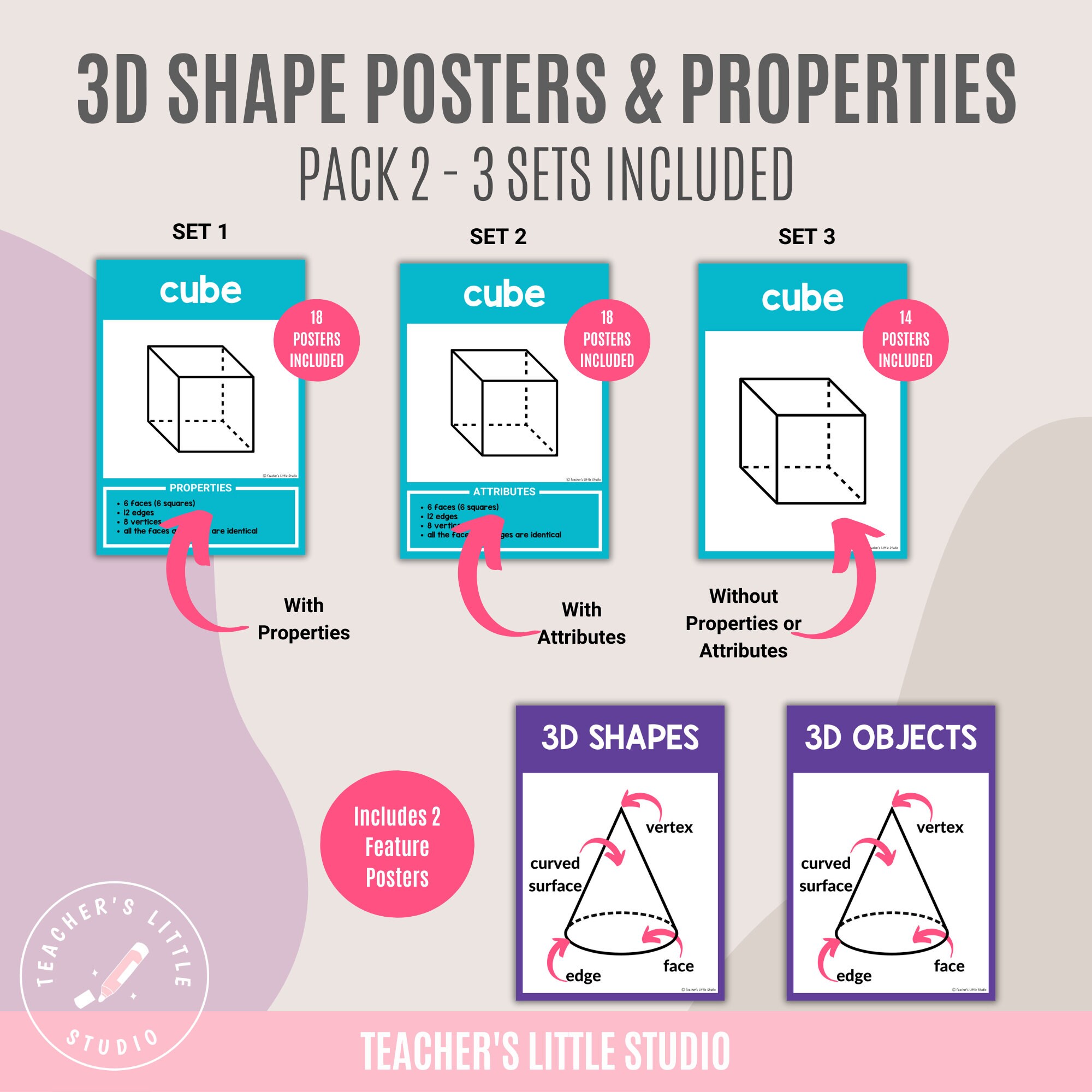 2D and 3D Shape Poster Bundle 2 Pack Shape Poster Sets With Properties ...