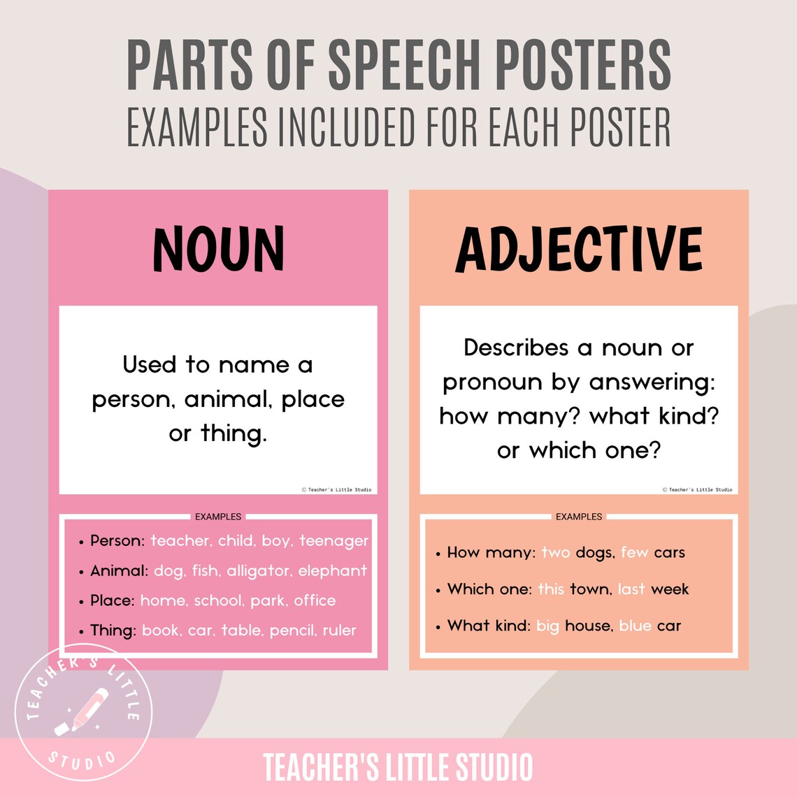 Parts of Speech Posters Pastel Classroom Decor Educational - Etsy