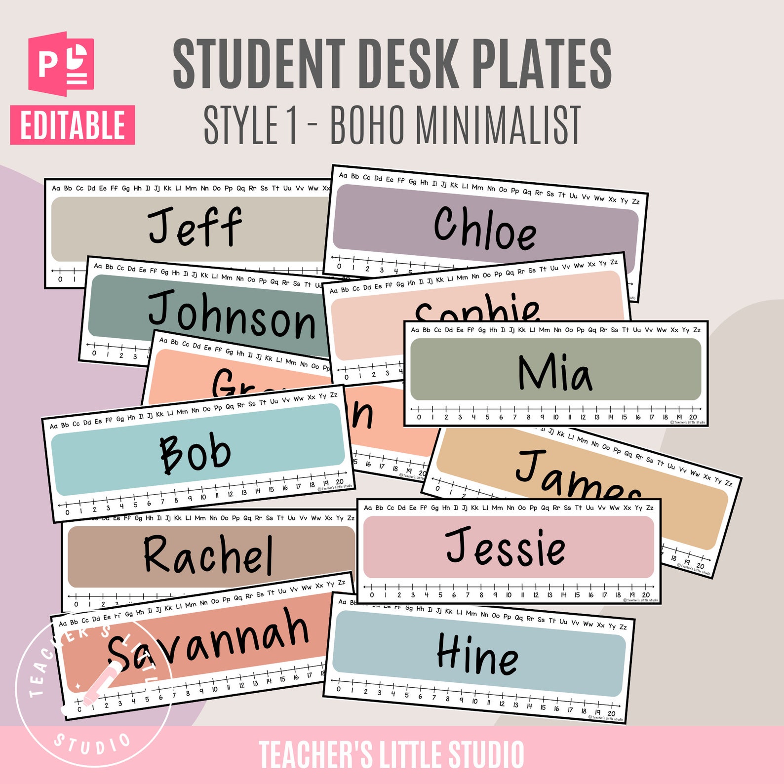 Boho Student Desk Plates | Boho Rainbow Labels | Editable in Powerpoint ...