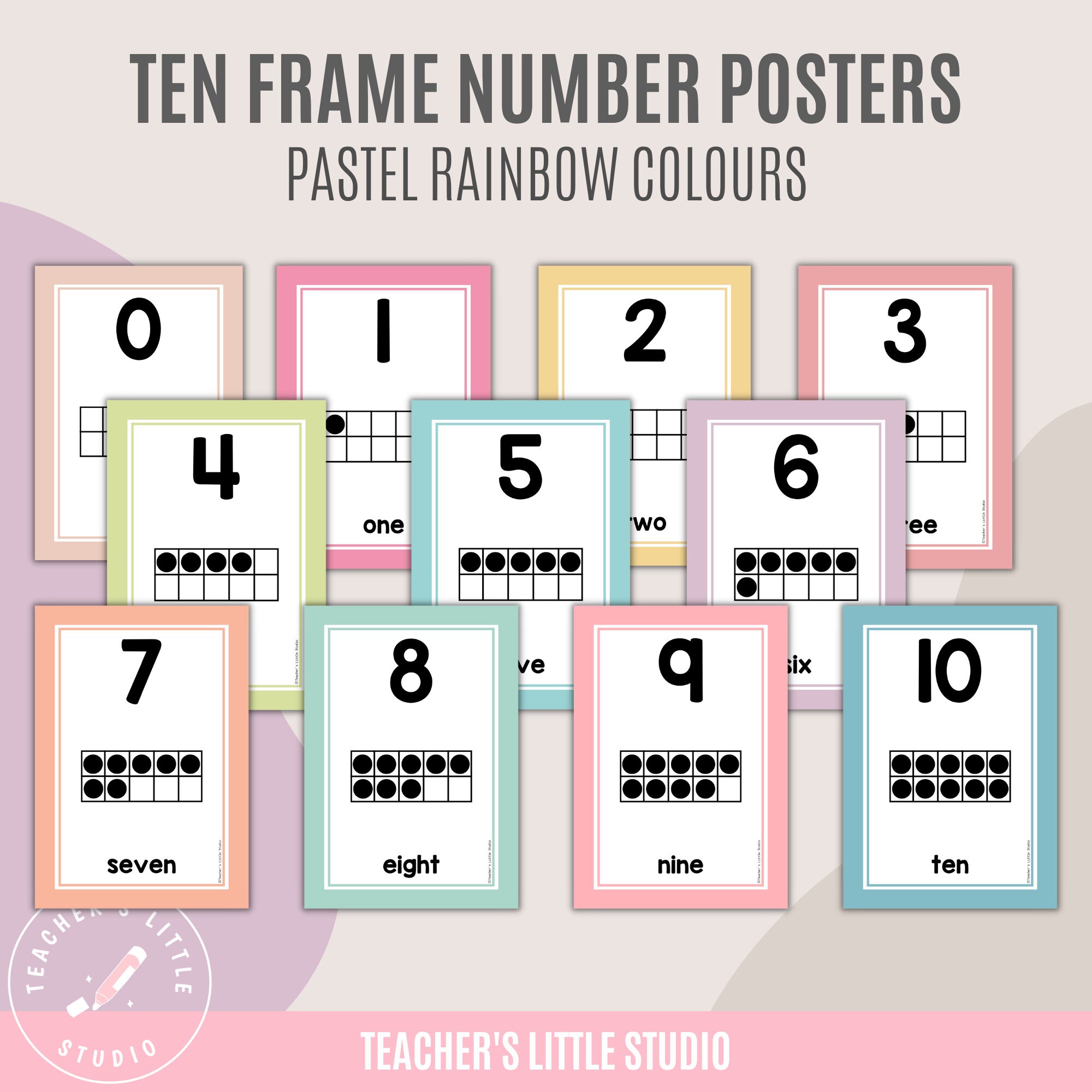 Pastel Number Posters Printable Ten Frames Number Wall Poster Classroom ...