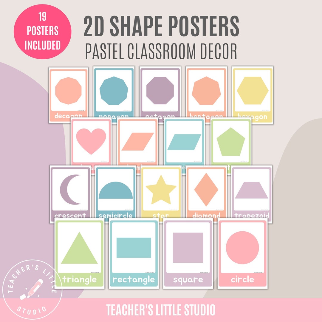 2D Shapes Poster Set Pastel Classroom Decor Printable - Etsy