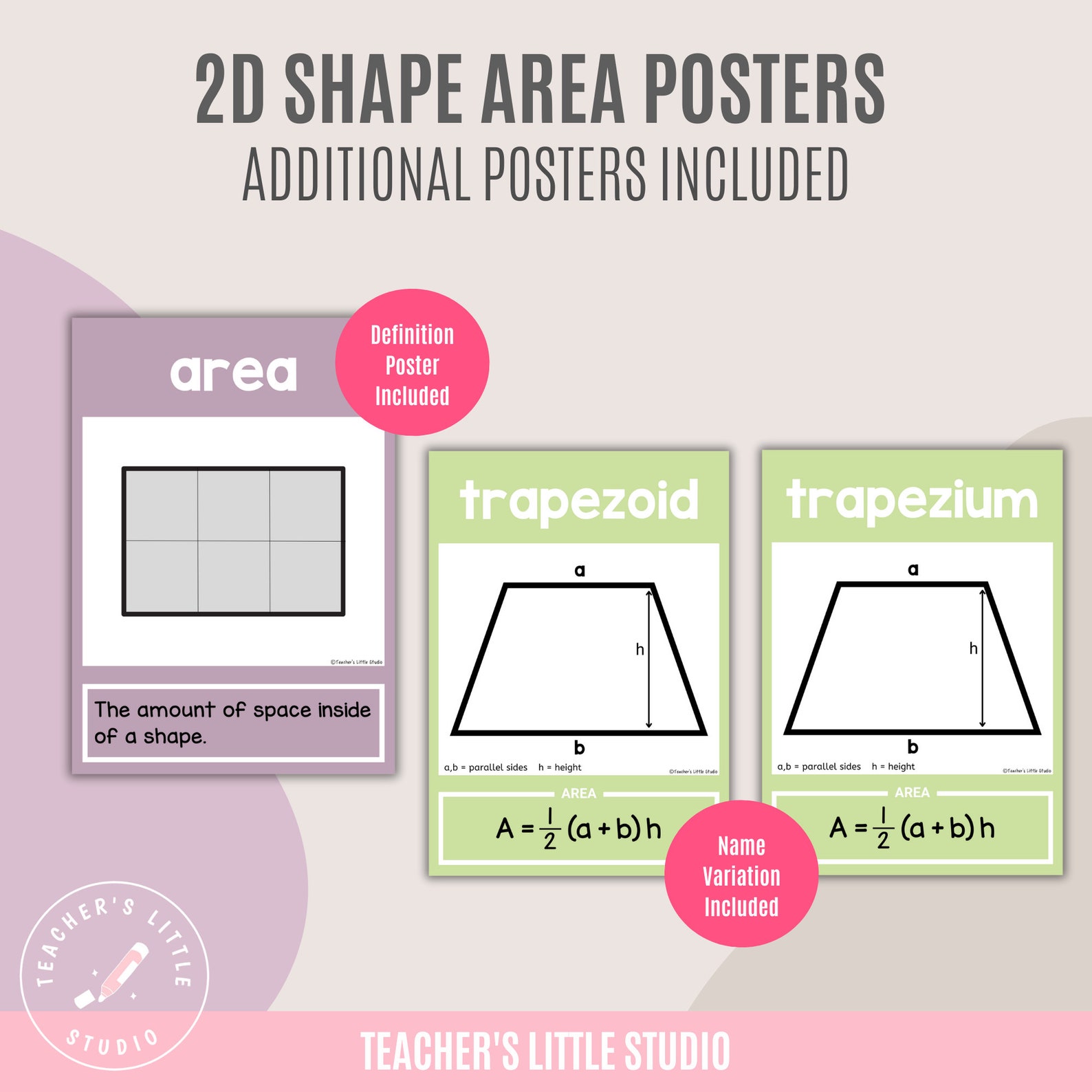 2D Shape Poster Bundle 2 Pack | Shape Poster Sets With Formulas for ...