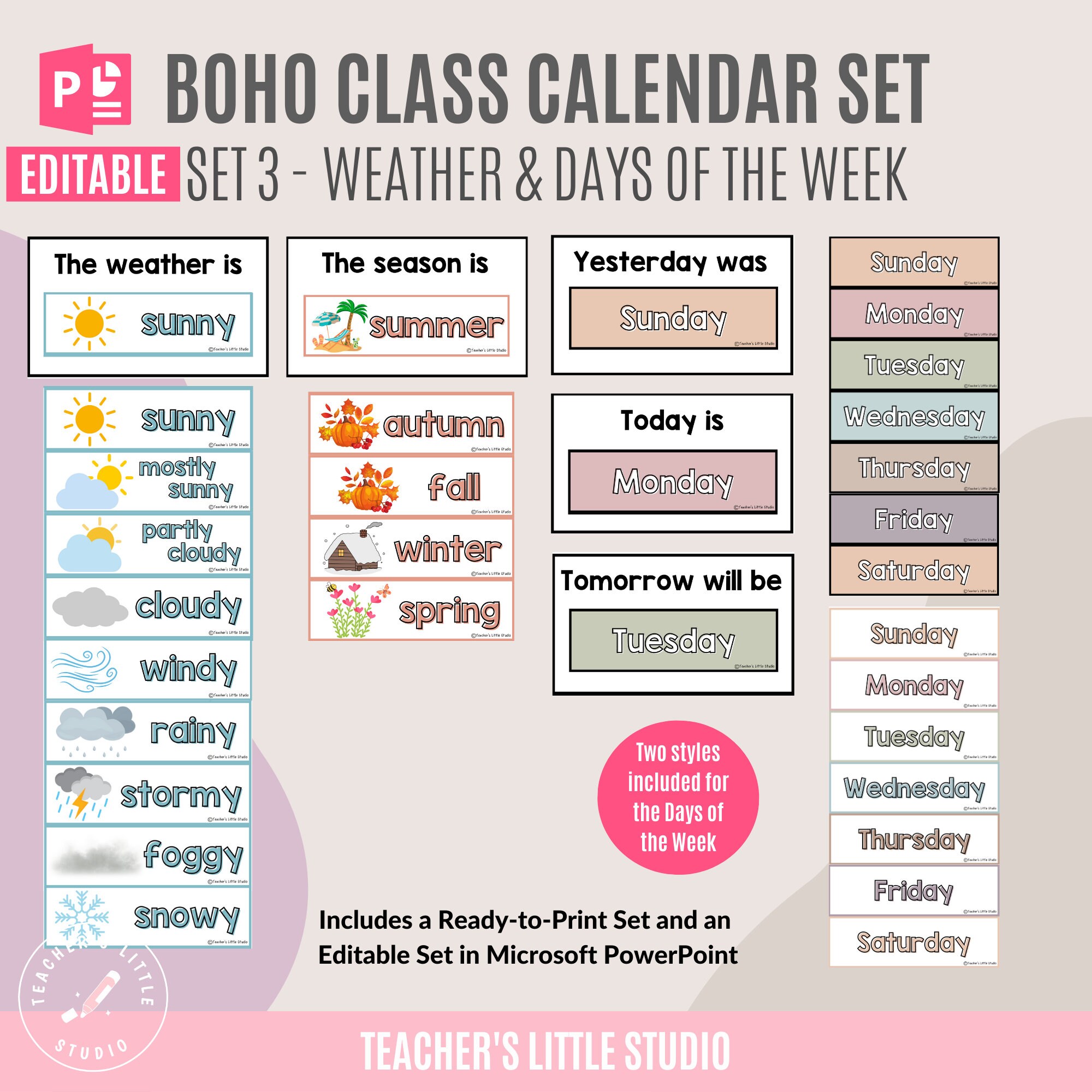 Classroom Calendar Set and Weather Display Editable Calendar Template ...