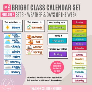 Classroom Calendar Set and Weather Display | Editable Calendar Template ...