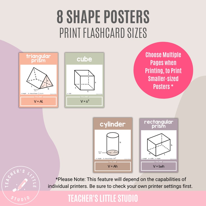 Volume Formula Posters | Set of 8 Posters | Geometry Posters | Math ...