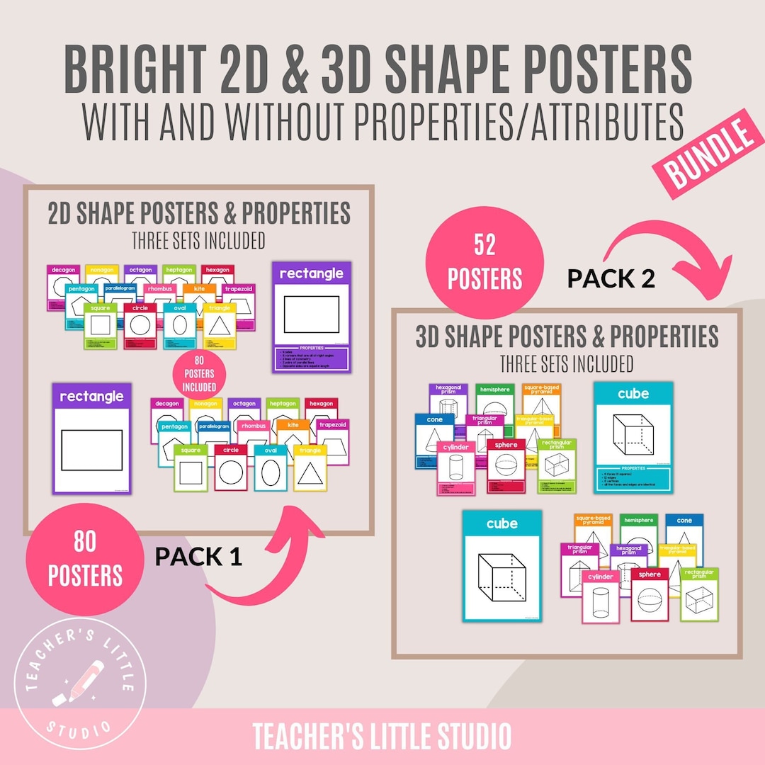 2D and 3D Shape Poster Bundle 2 Pack | Shape Poster Sets With ...