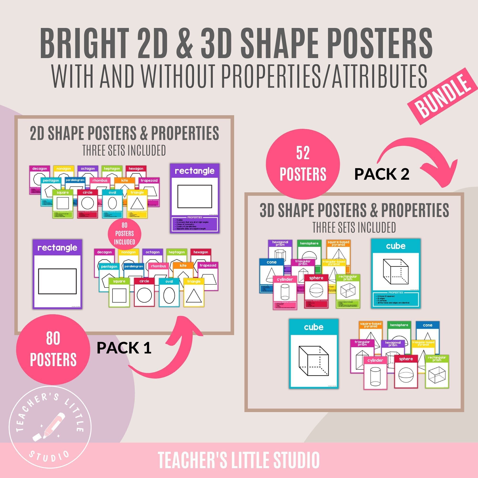 2D and 3D Shape Poster Bundle 2 Pack | Shape Poster Sets With ...