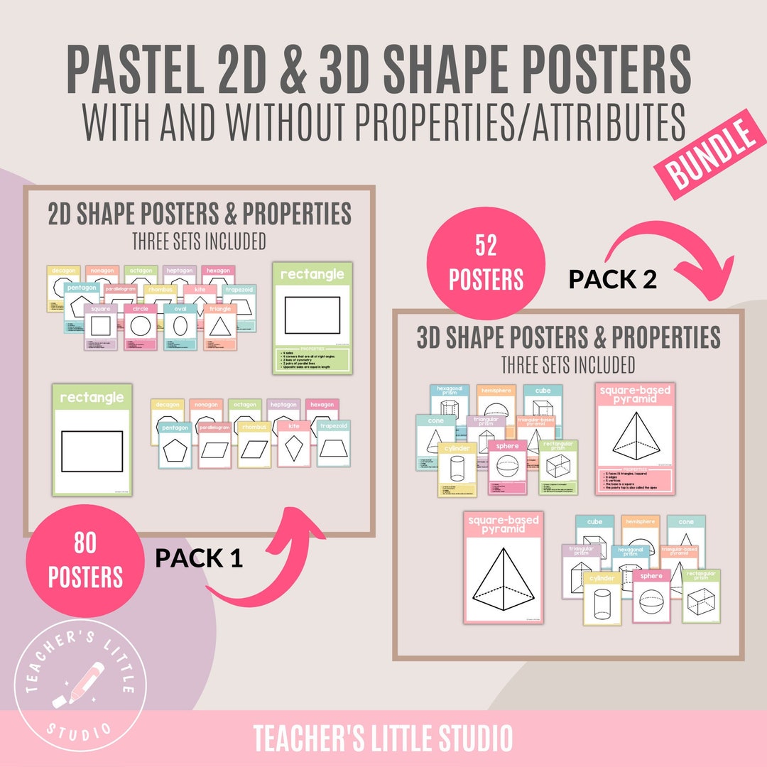 2D and 3D Shape Poster Bundle 2 Pack | Shape Poster Sets With ...