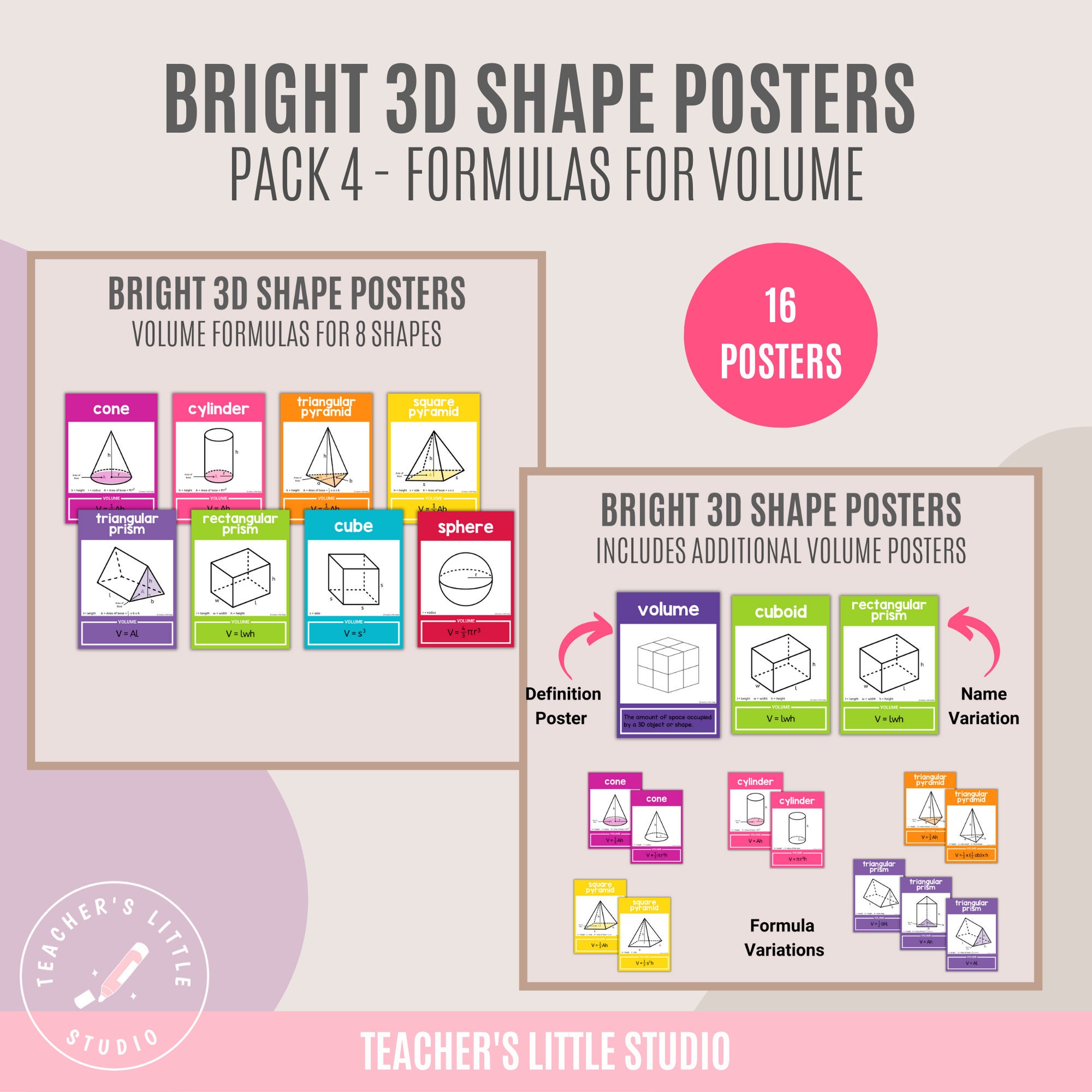 2D & 3D Shape Poster Bundle 4 Pack | Shape Poster Sets With Formulas ...