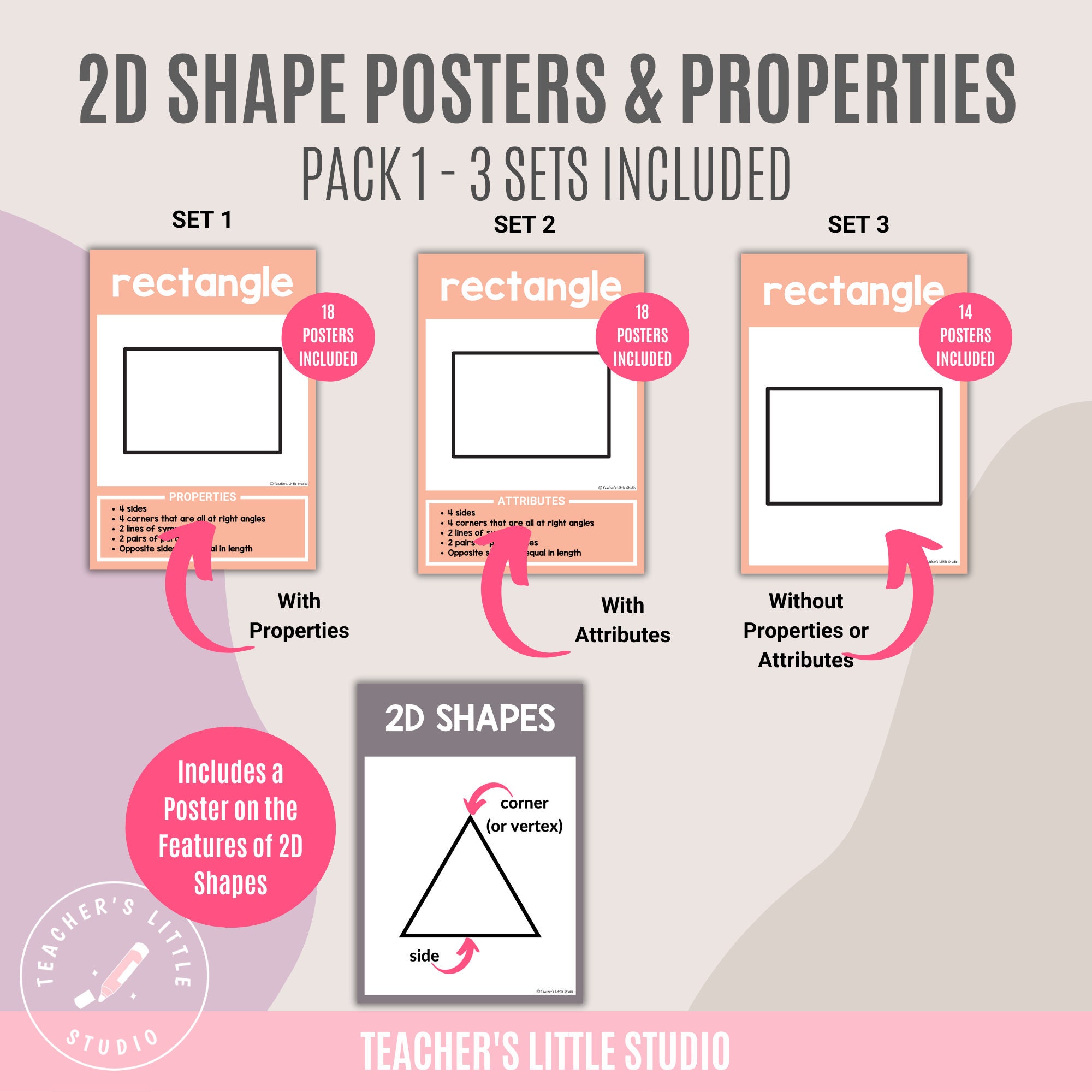 Shape Poster Bundle 2 Pack 2D and 3D Shape Poster Sets With Properties ...