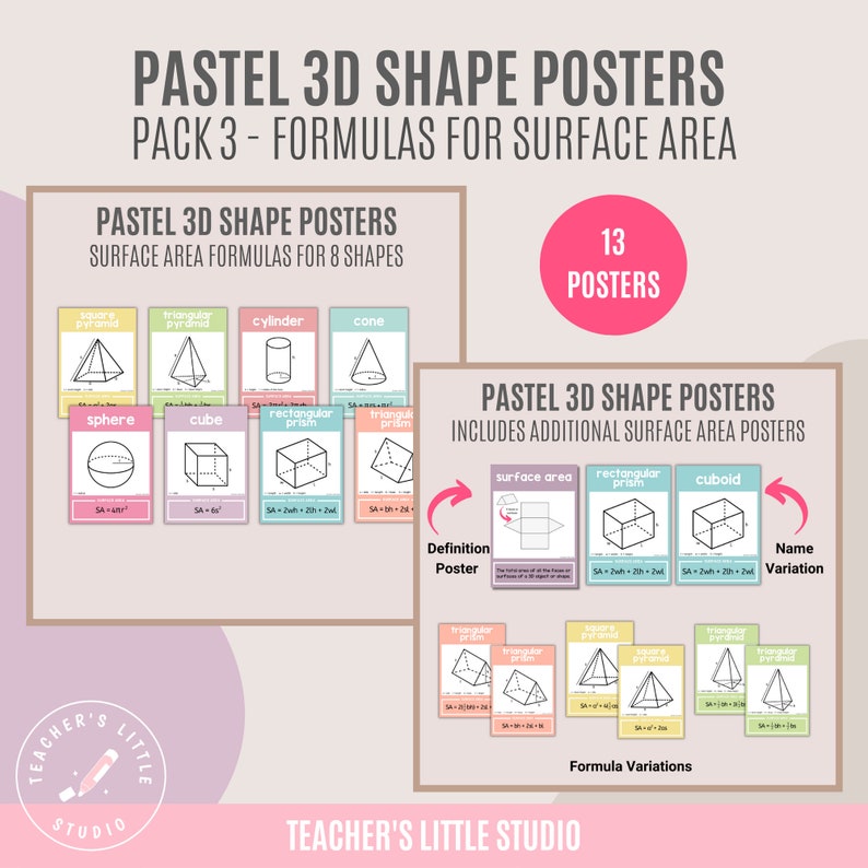 2D & 3D Shape Poster Bundle 4 Pack | Shape Poster Sets With Formulas ...