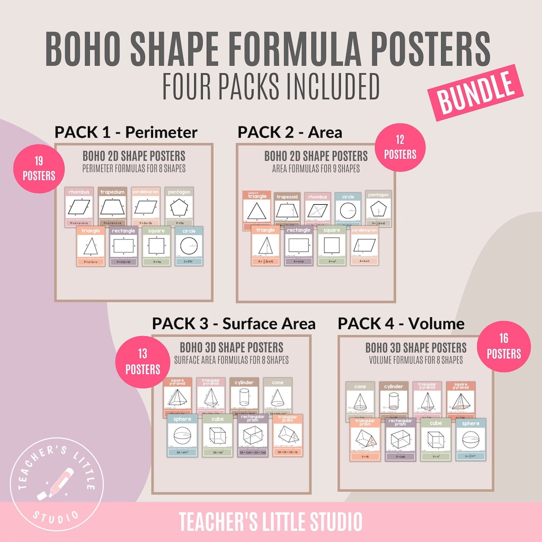 2D & 3D Shape Poster Bundle 4 Pack | Shape Poster Sets With Formulas ...