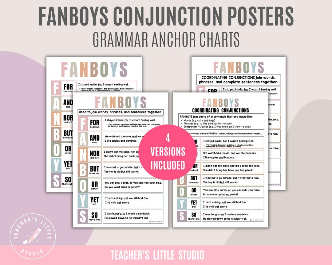 FANBOYS Conjunction Poster Set | Grammar Anchor Chart | Sentence ...