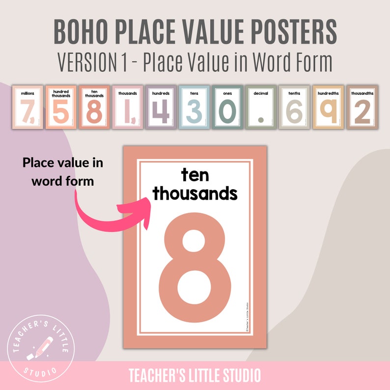 Place Value Posters | Boho Classroom Decor | Number Wall Display | Boho ...
