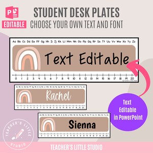 Boho Student Desk Plates | Boho Rainbow Labels | Editable in Powerpoint ...