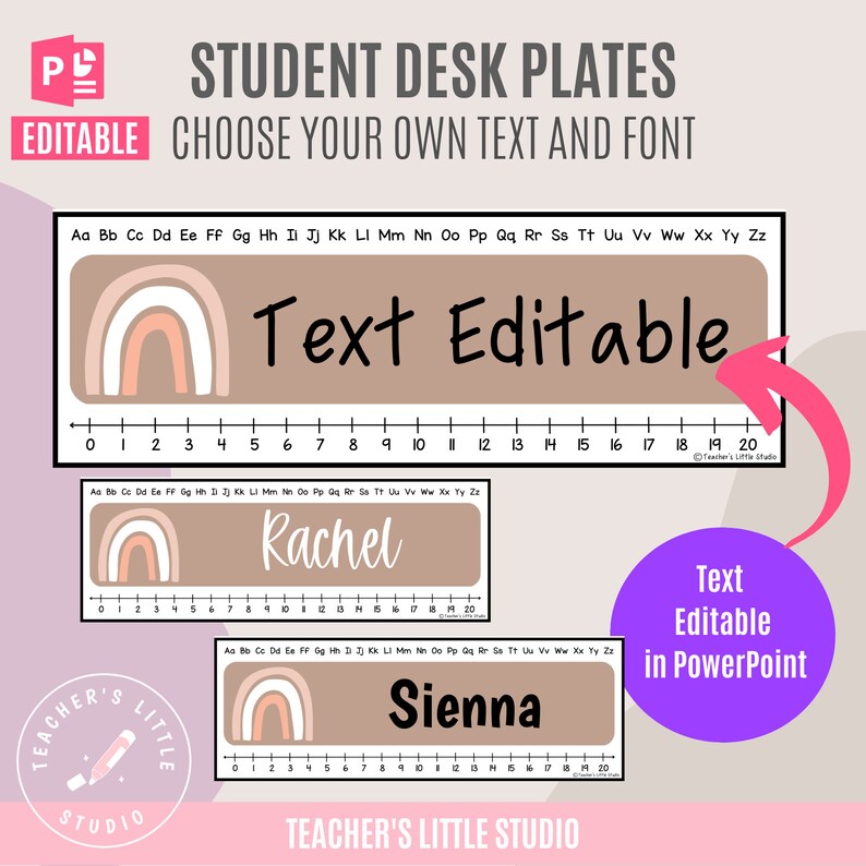 Boho Student Desk Plates | Boho Rainbow Labels | Editable in Powerpoint ...